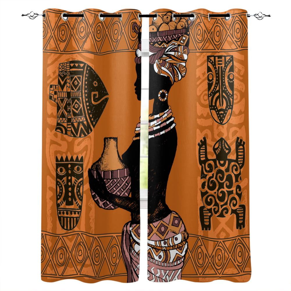 African Women Mural Window Curtains Living Room Outdoor Fabric Drapes ...