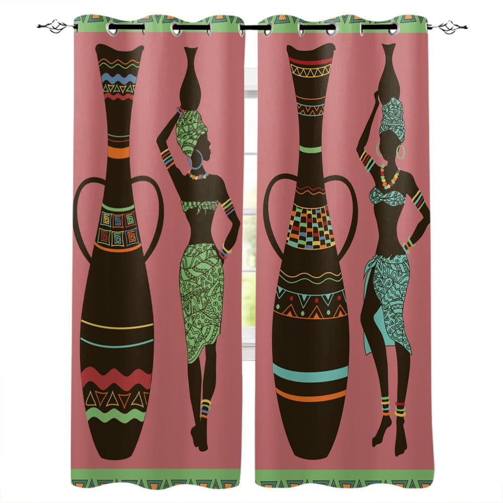 African Women Mural Window Curtains Living Room Outdoor Fabric Drapes ...