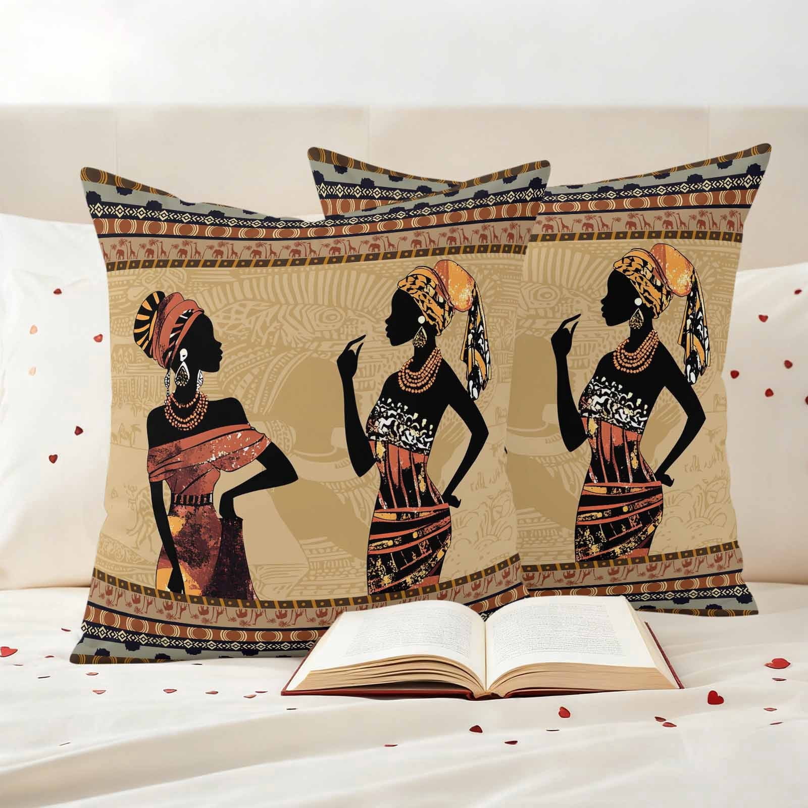 African Women Outdoor Throw Pillow Covers Set of 2, Silhouette Ethnic ...