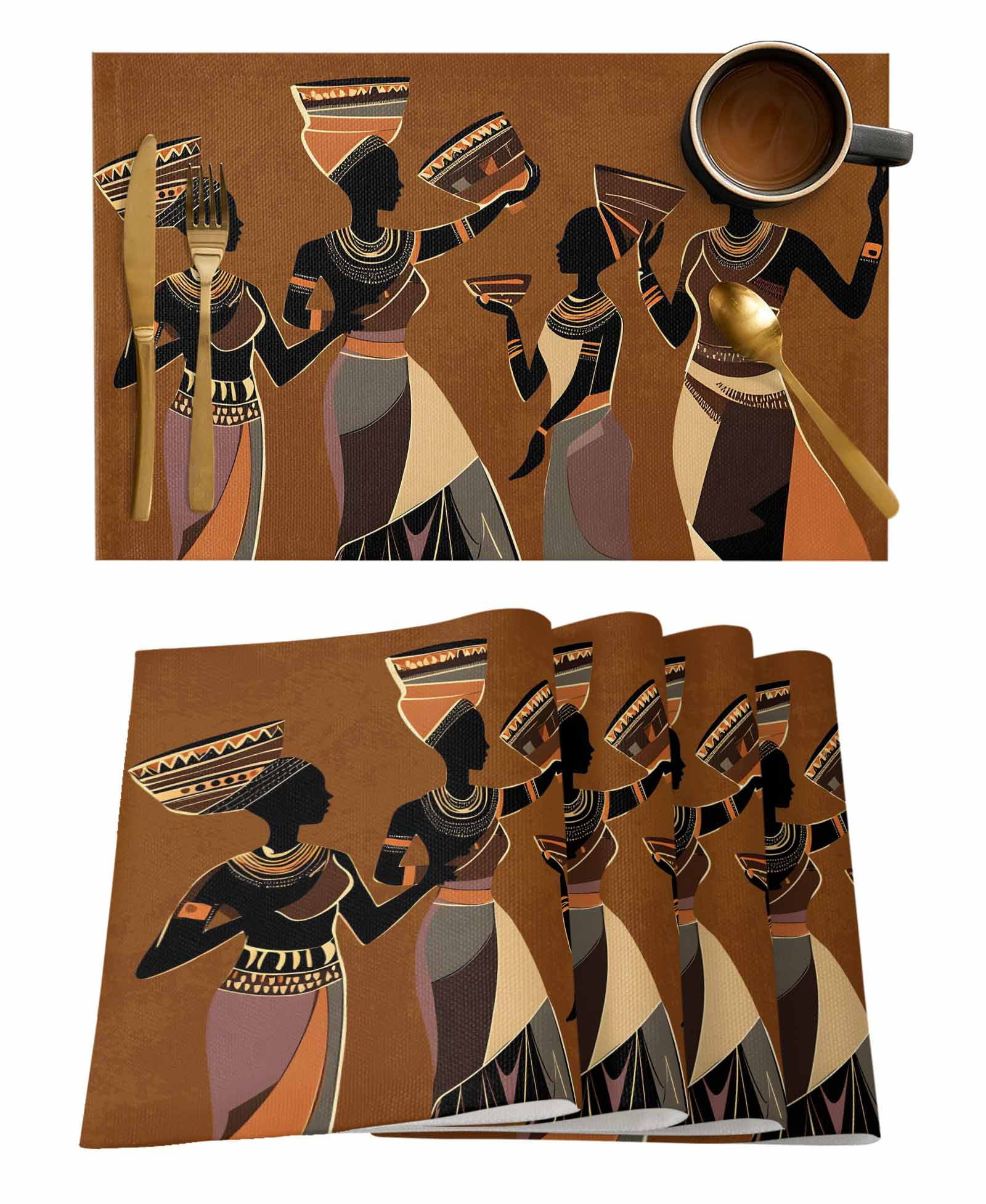 African Women Placemats Set of 1 Tribe Ethnic Style Brown Background ...