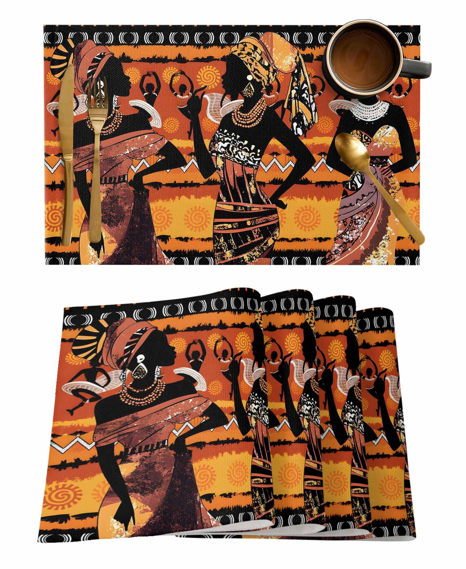 African Women Placemats Set of 12 Tribe Ethnic Style Traditional Africa ...