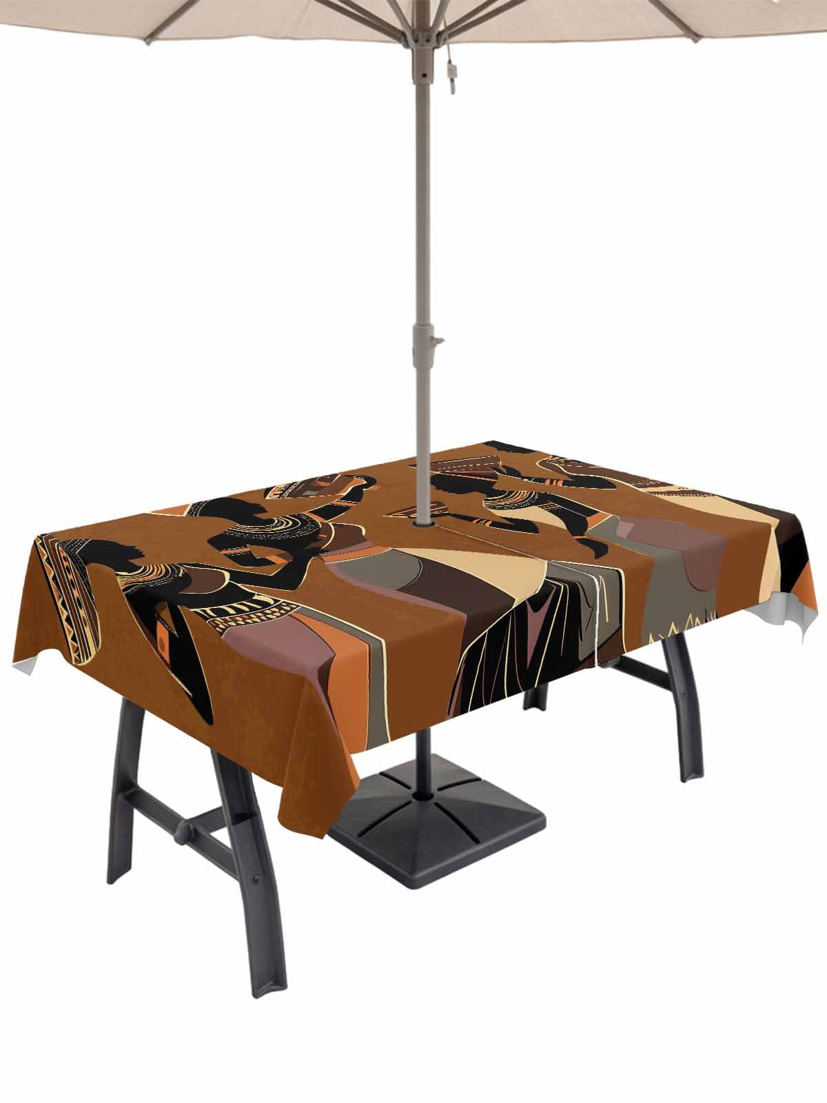 African Women Rectangle Outdoor Tablecloth with Umbrella Hole Tribe ...