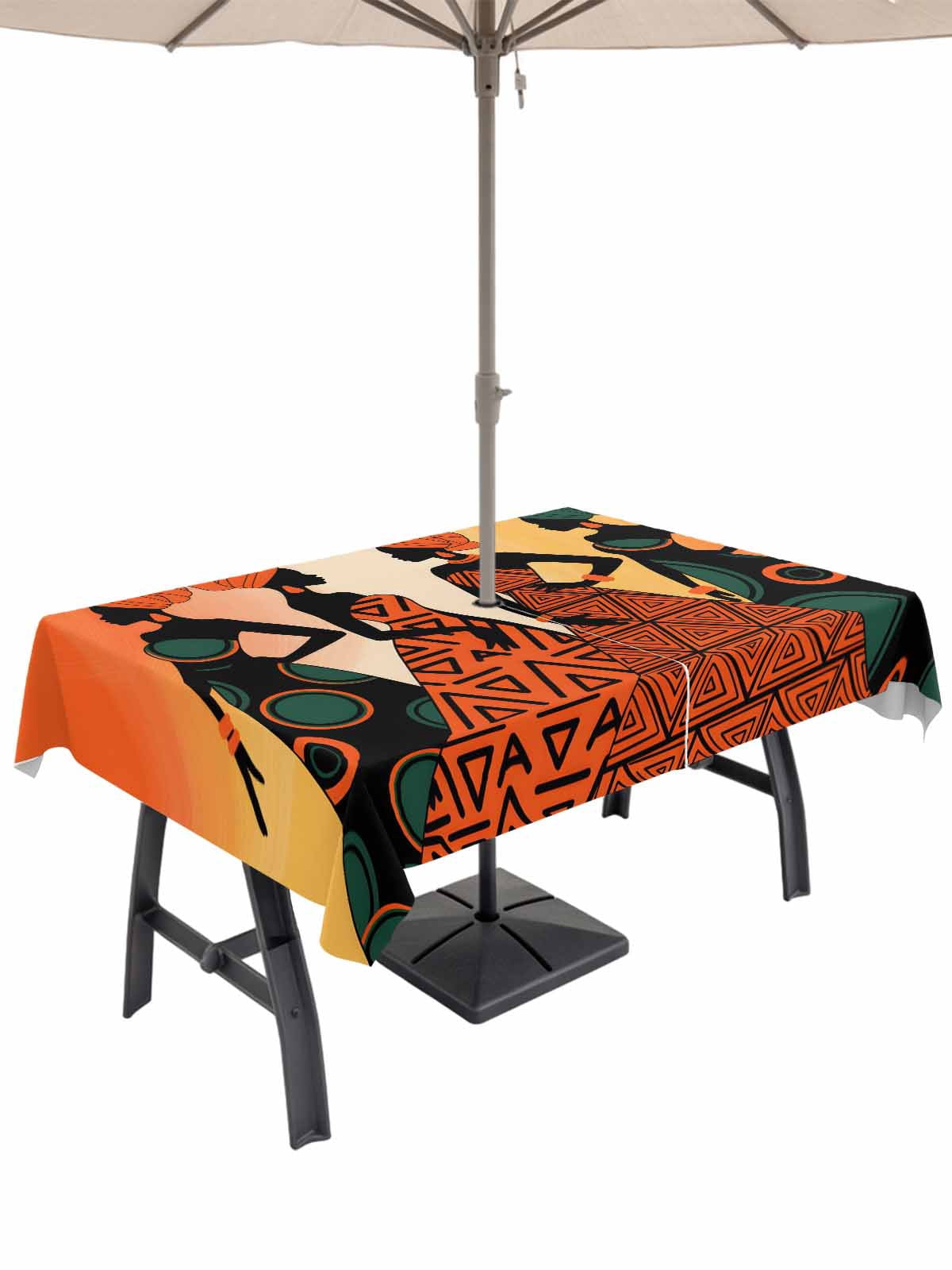 African Women Rectangle Outdoor Tablecloth with Umbrella Hole Black ...