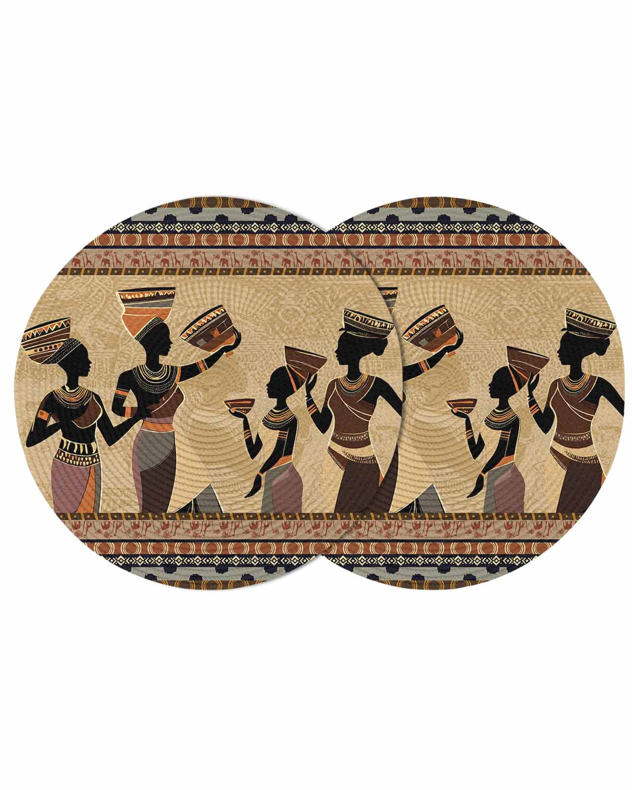 African Women Round 15 Inch Placemats Set of 2, Black Girl Retro Ethnic ...