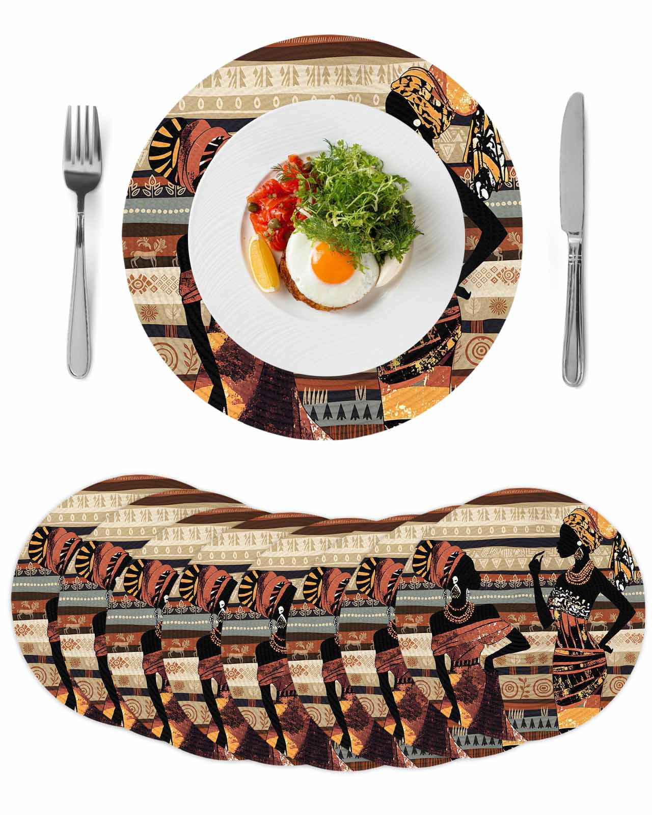 African Women Round Placemats Set of 8 for Dinning Tables,Heat-proof ...