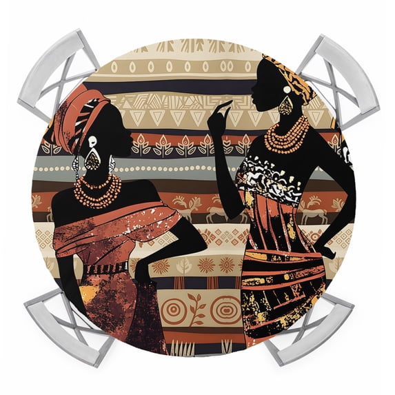 African Women Round Tablecloth for 55-60 Inch Tables,Fitted Table Cover ...