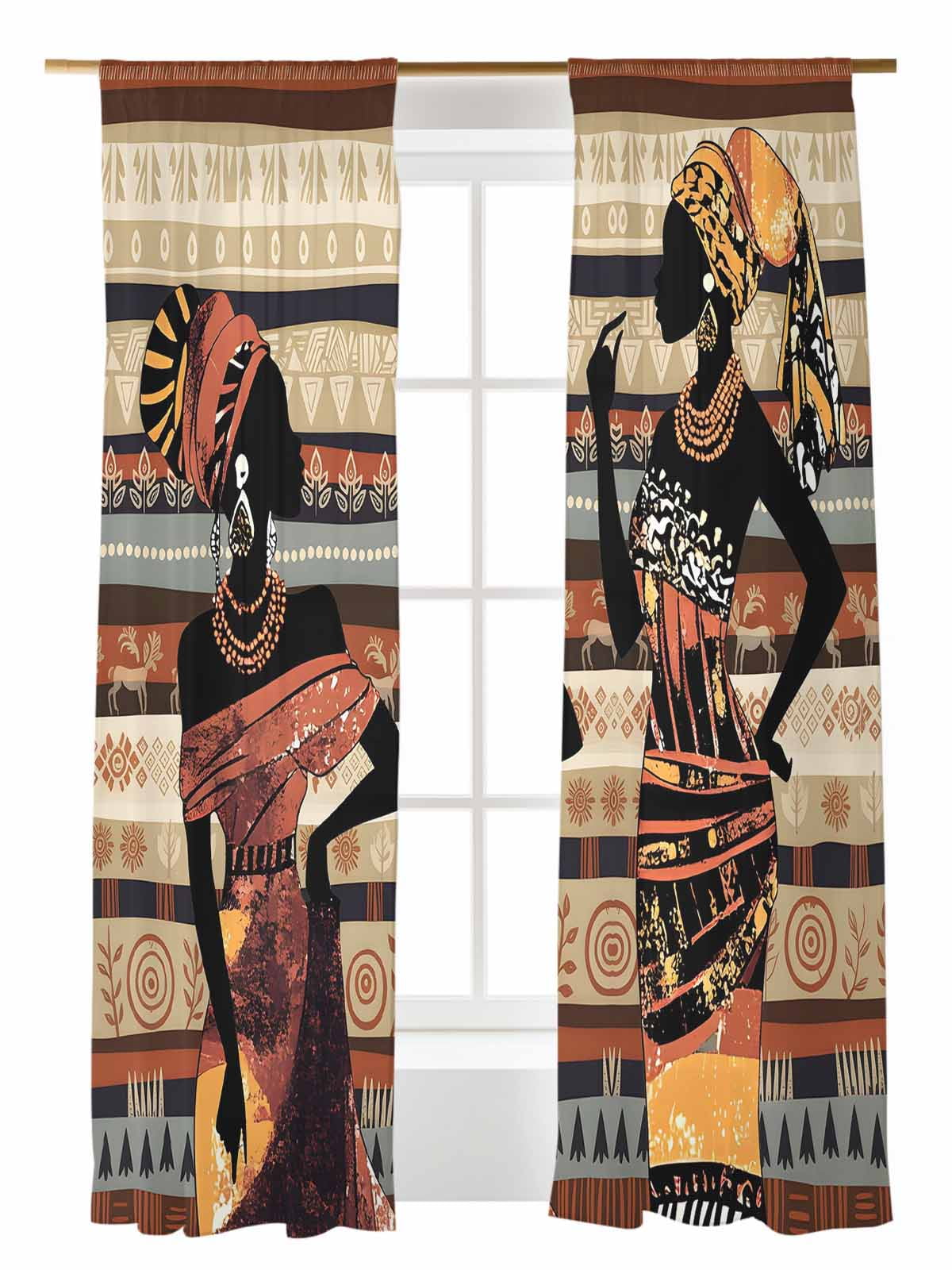 African Women Sheer Curtains 2 Panels Set Ethnic Style Traditional ...