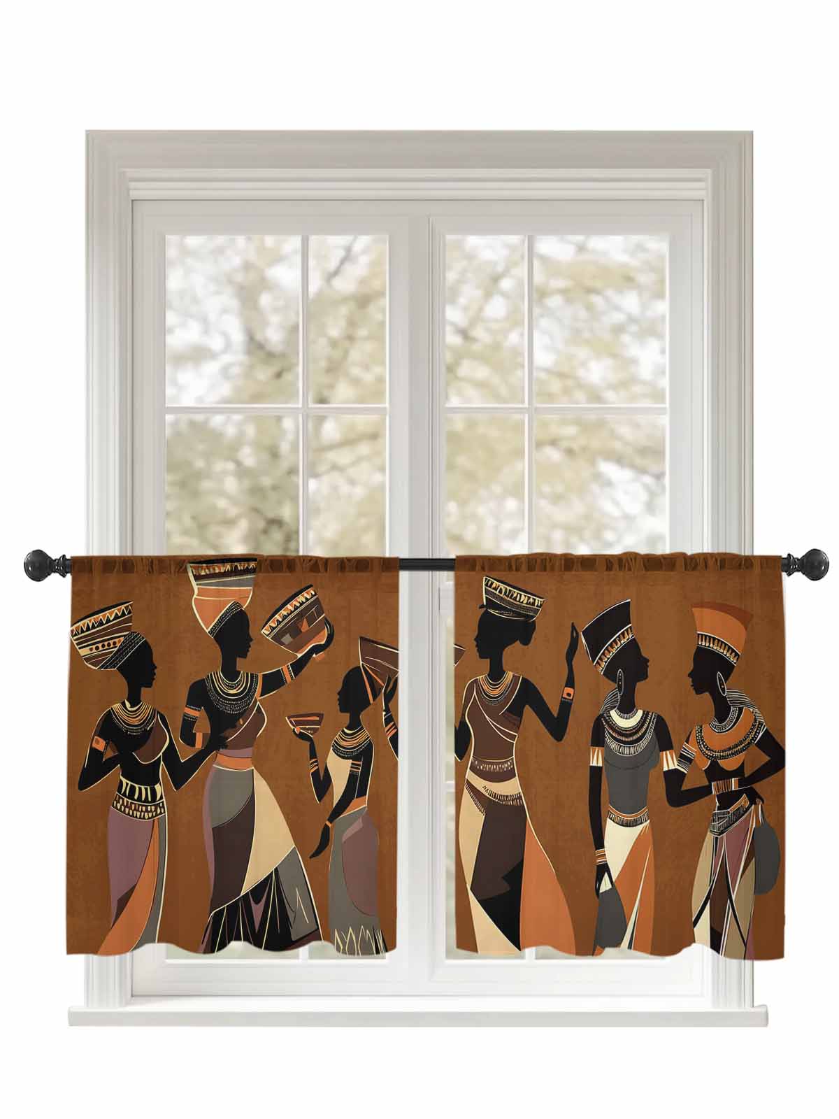 African Women Sheer Curtains 2 Panels Set Tribe Ethnic Style Brown ...