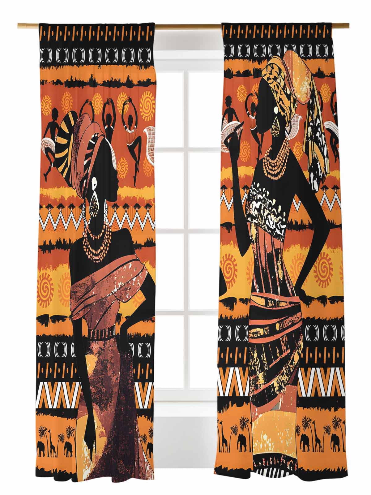 African Women Sheer Curtains 2 Panels Set Tribe Ethnic Style ...