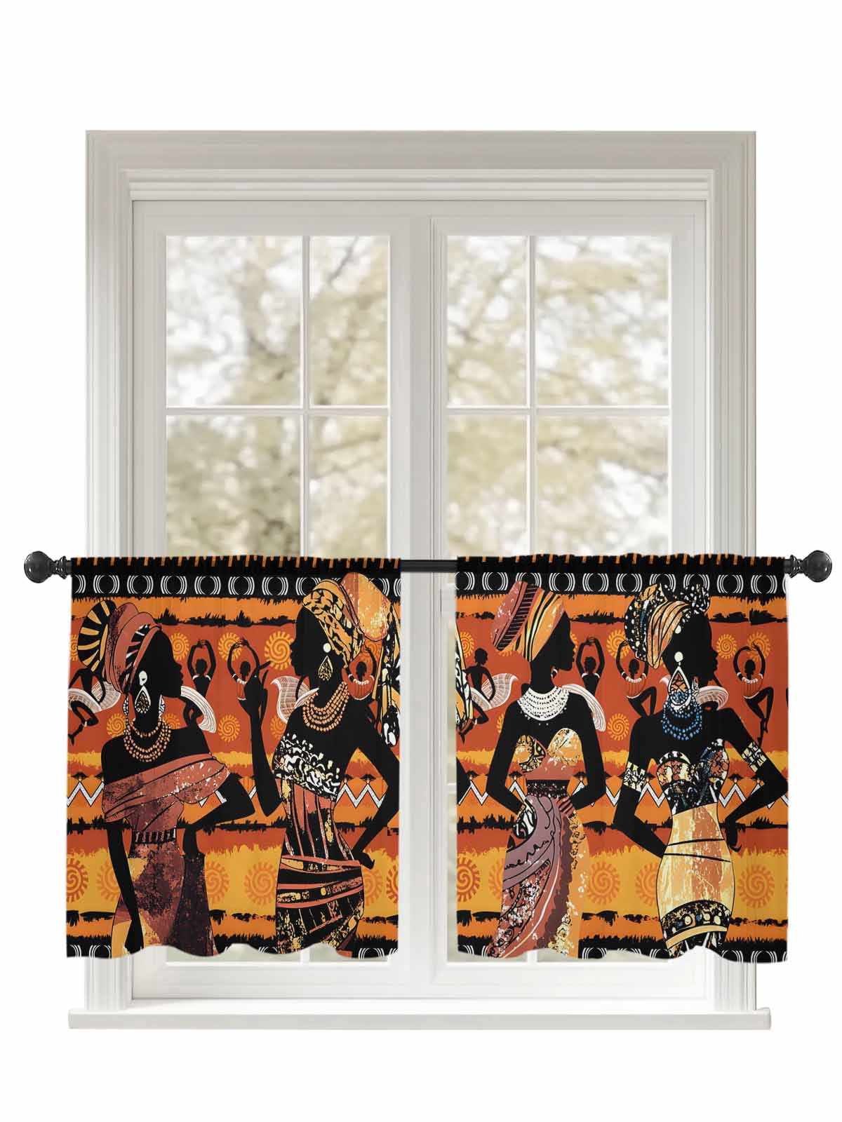 African Women Sheer Curtains 2 Panels Set Tribe Ethnic Style ...