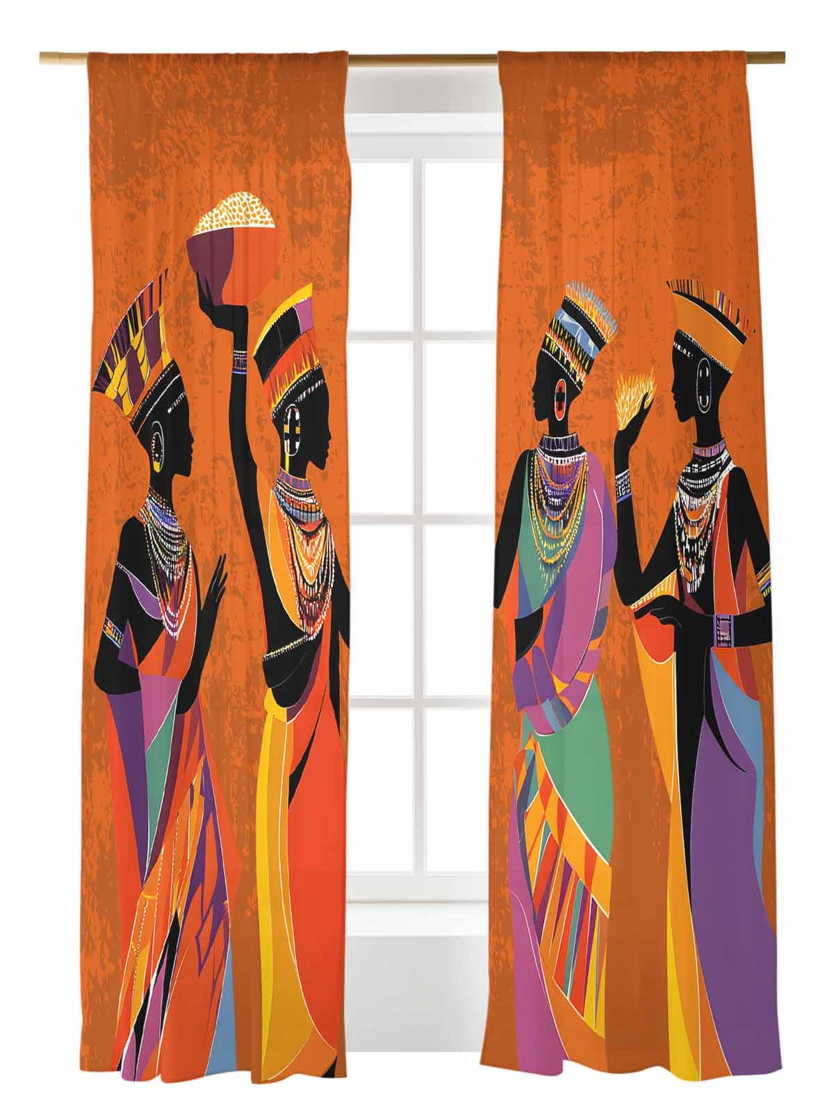 African Women Sheer Curtains 2 Panels Set Tribe Ethnic Style ...