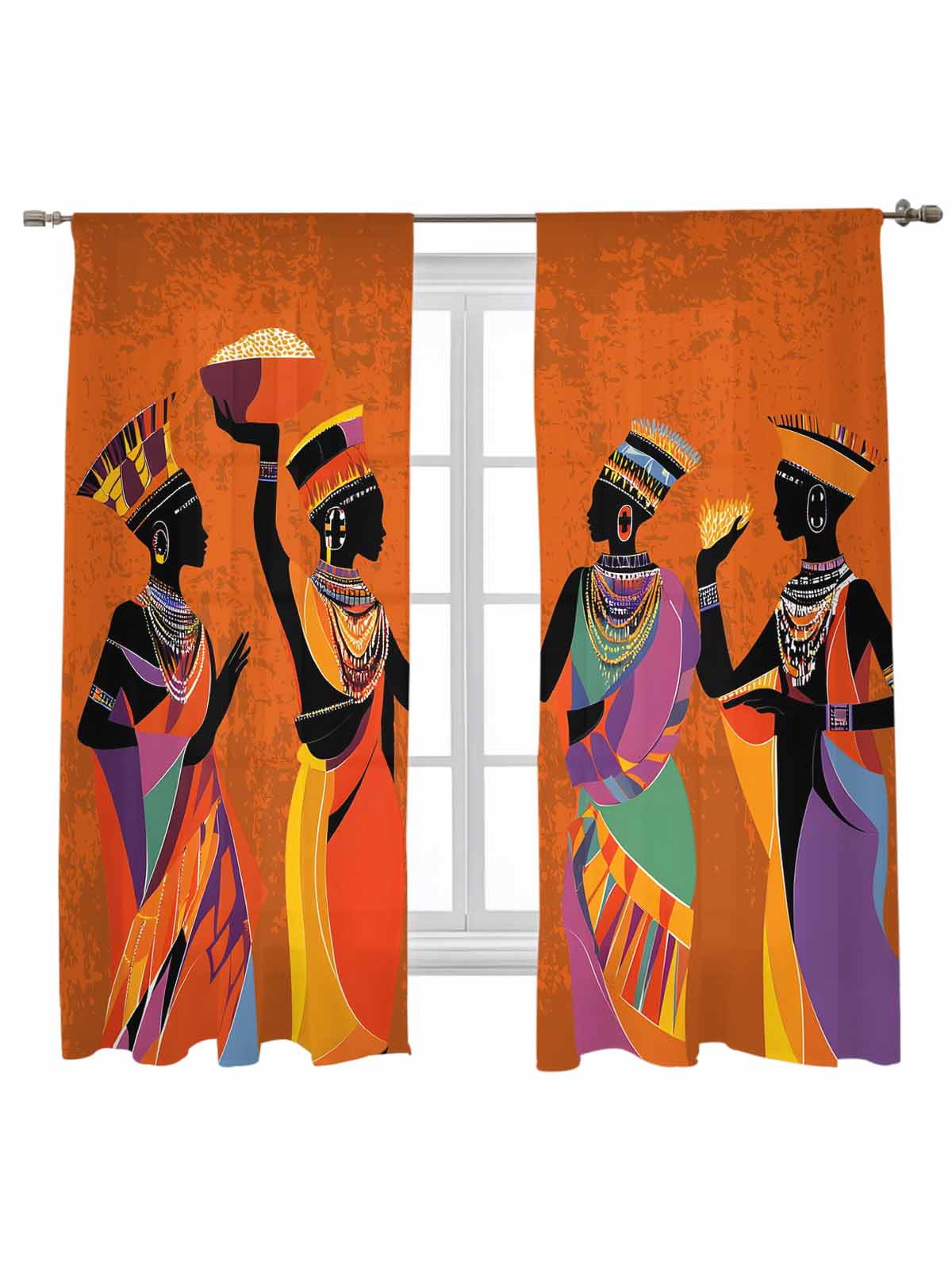 African Women Sheer Curtains 2 Panels Set Tribe Ethnic Style ...