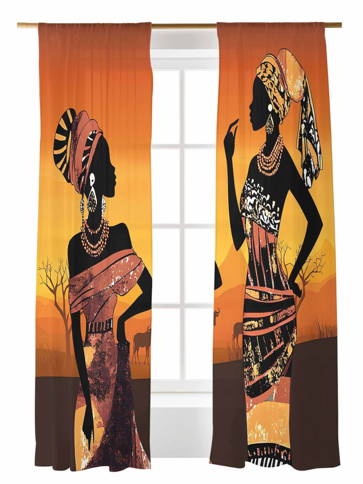 African Women Sheer Curtains 2 Panels Set Tribe Ethnic Style ...