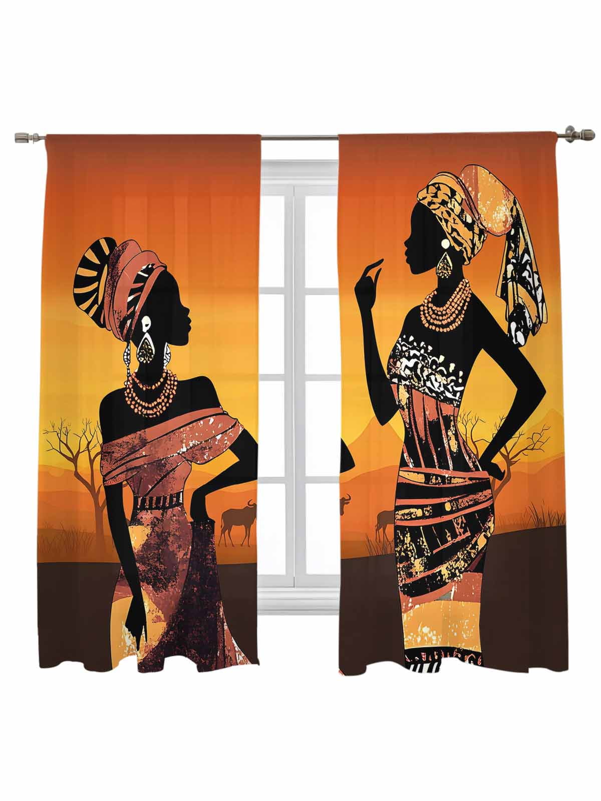 African Women Sheer Curtains 2 Panels Set Tribe Ethnic Style ...