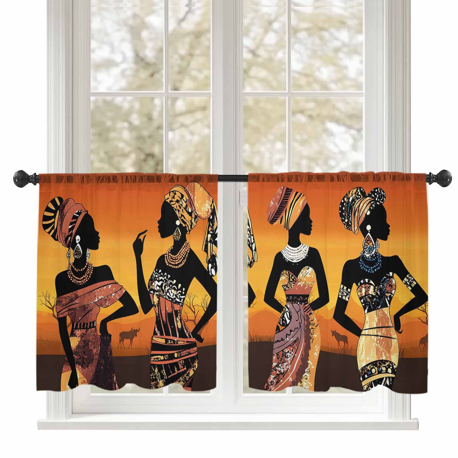 African Women Sheer Curtains 45 inches Long, Tribe Ethnic Style ...
