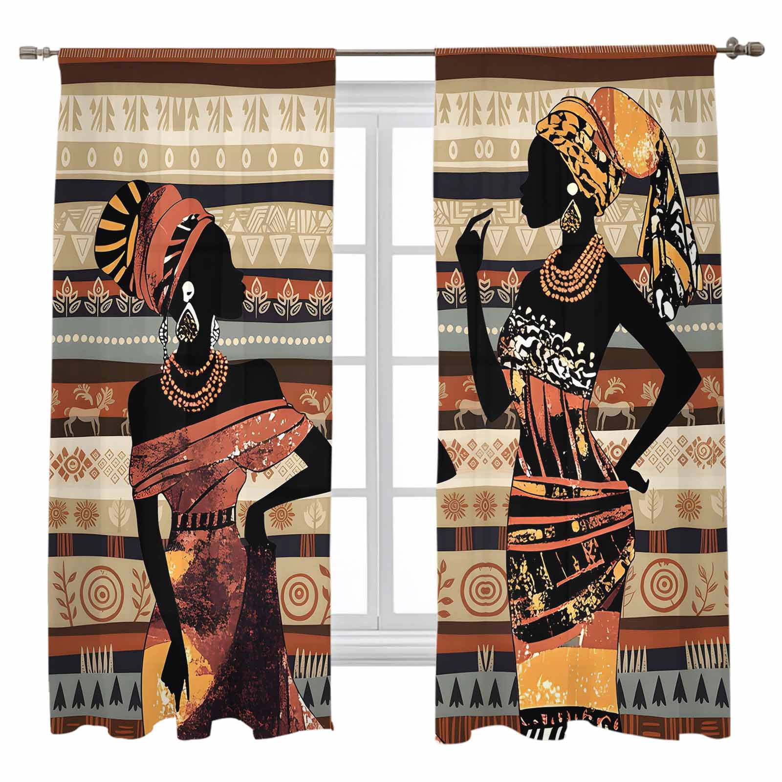 African Women Sheer Curtains 63 inches Long, Ethnic Style Traditional ...