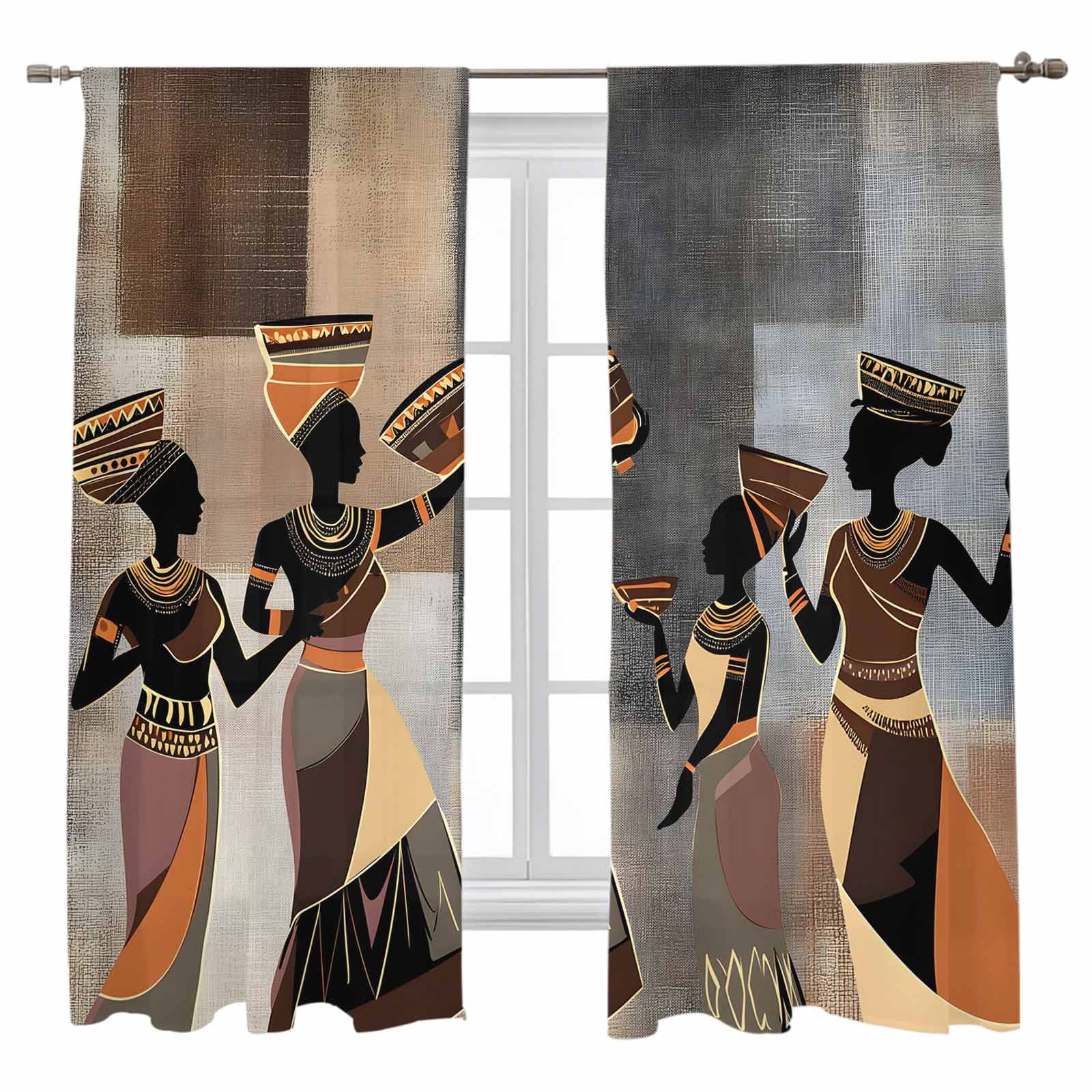 African Women Sheer Curtains 72 inches Long, Tribe Ethnic Style ...