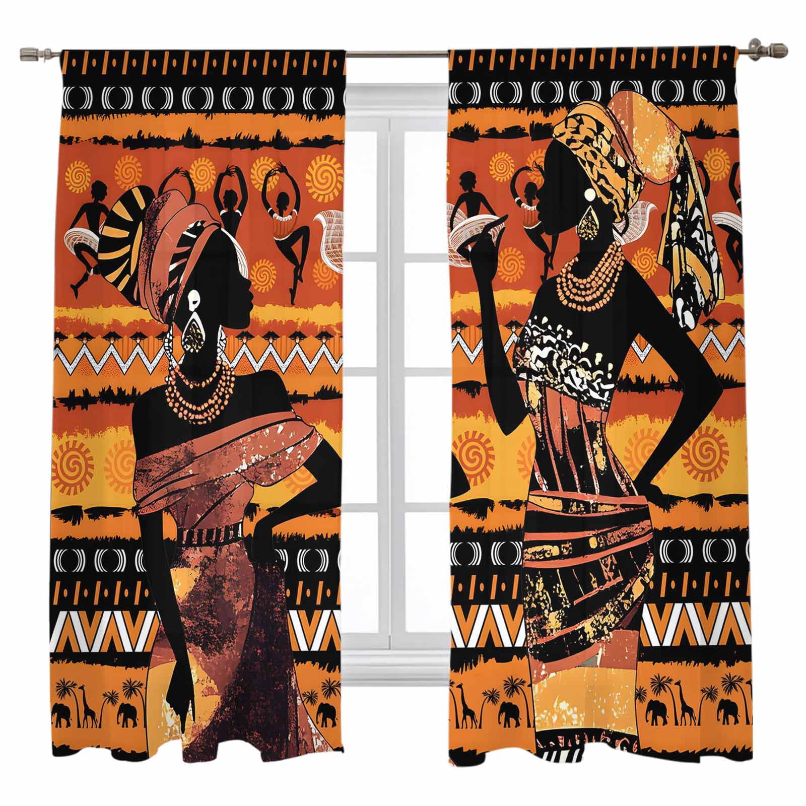 African Women Sheer Curtains 72 inches Long, Tribe Ethnic Style ...