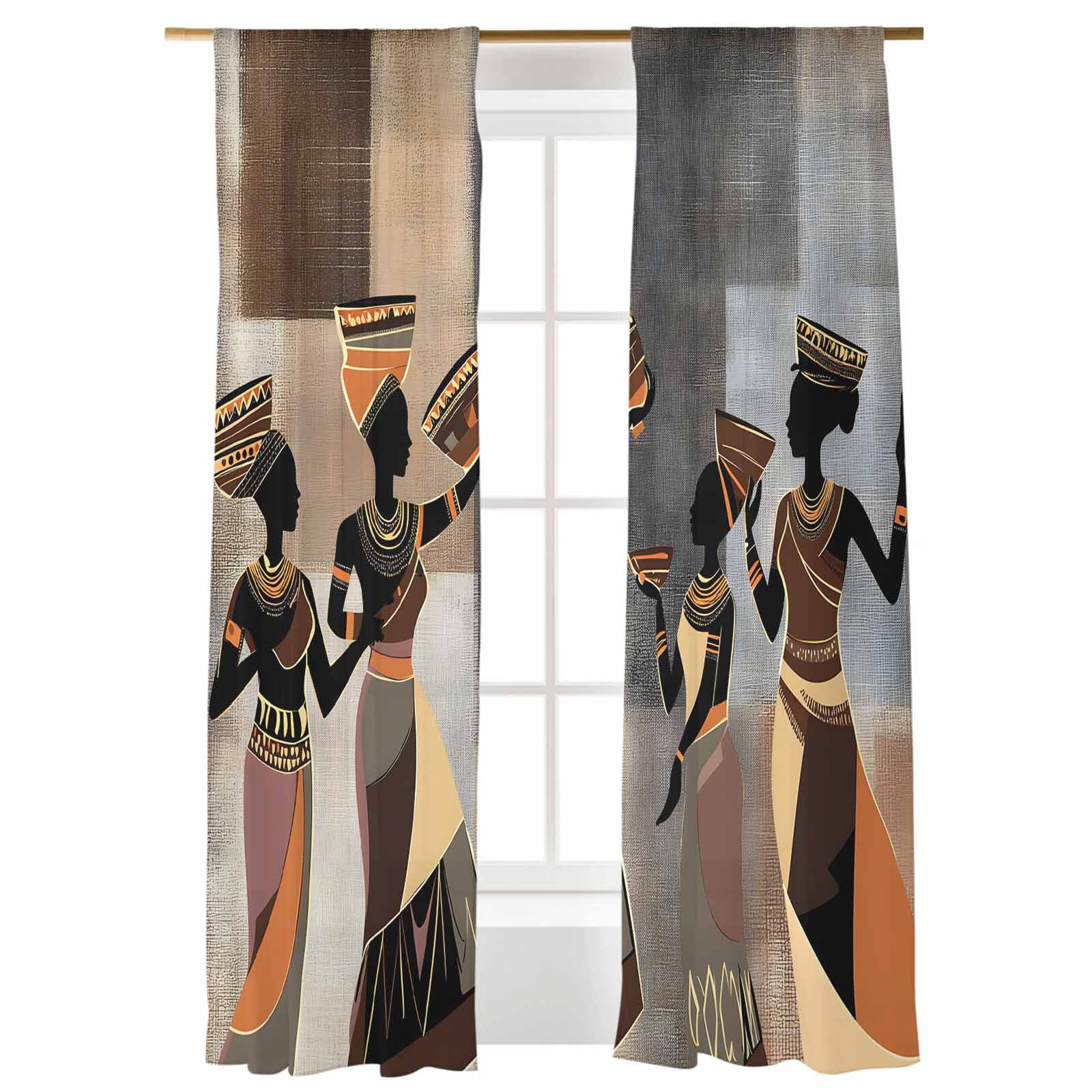 African Women Sheer Curtains 84 inches Long, Tribe Ethnic Style ...