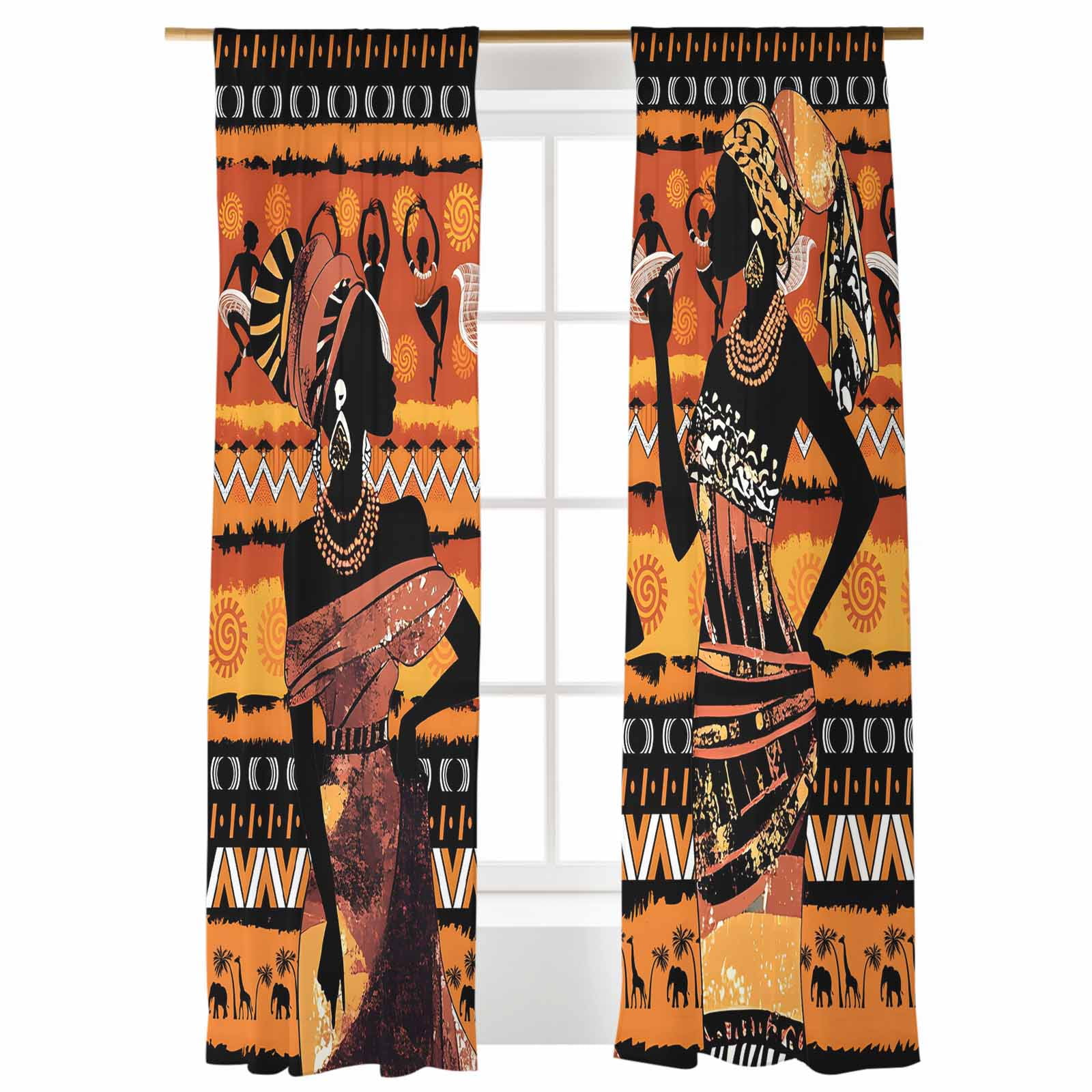 African Women Sheer Curtains 84 inches Long, Tribe Ethnic Style ...