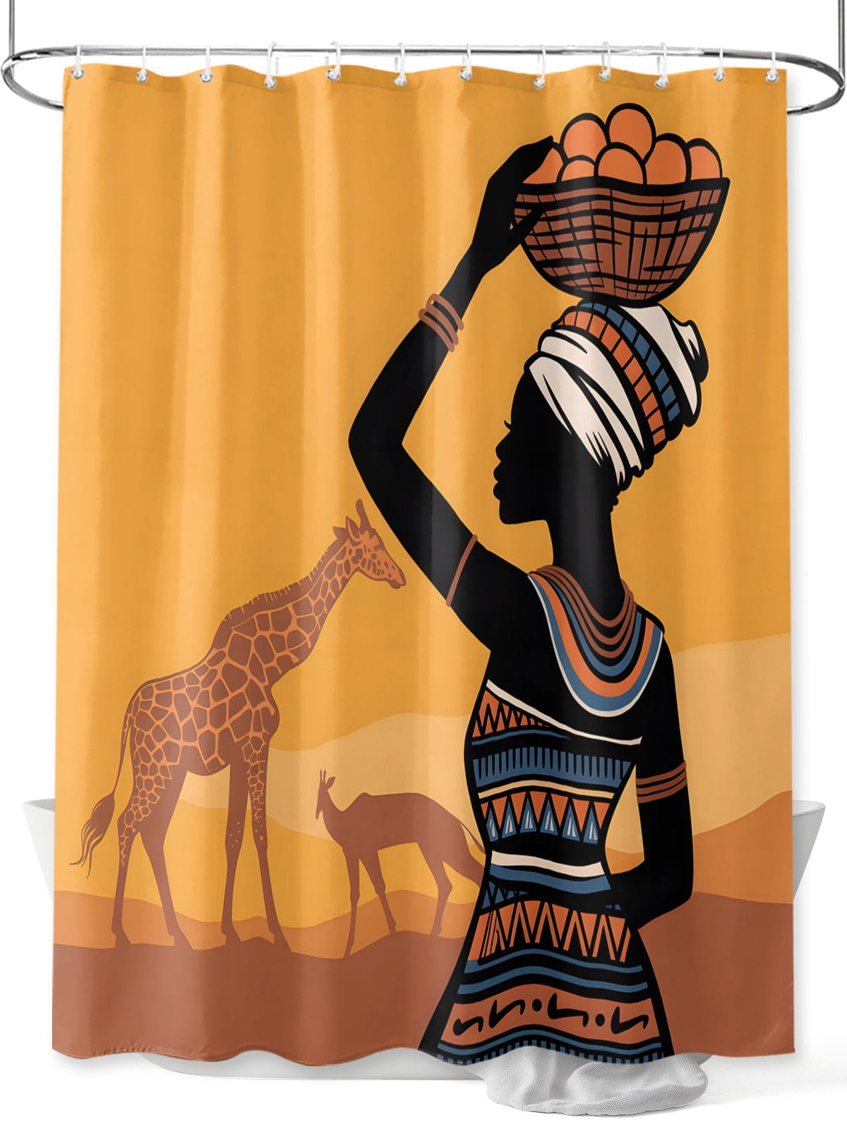 African Women Shower Curtain 72"W x 96"L Classic Giraffe Animals Fabric ...