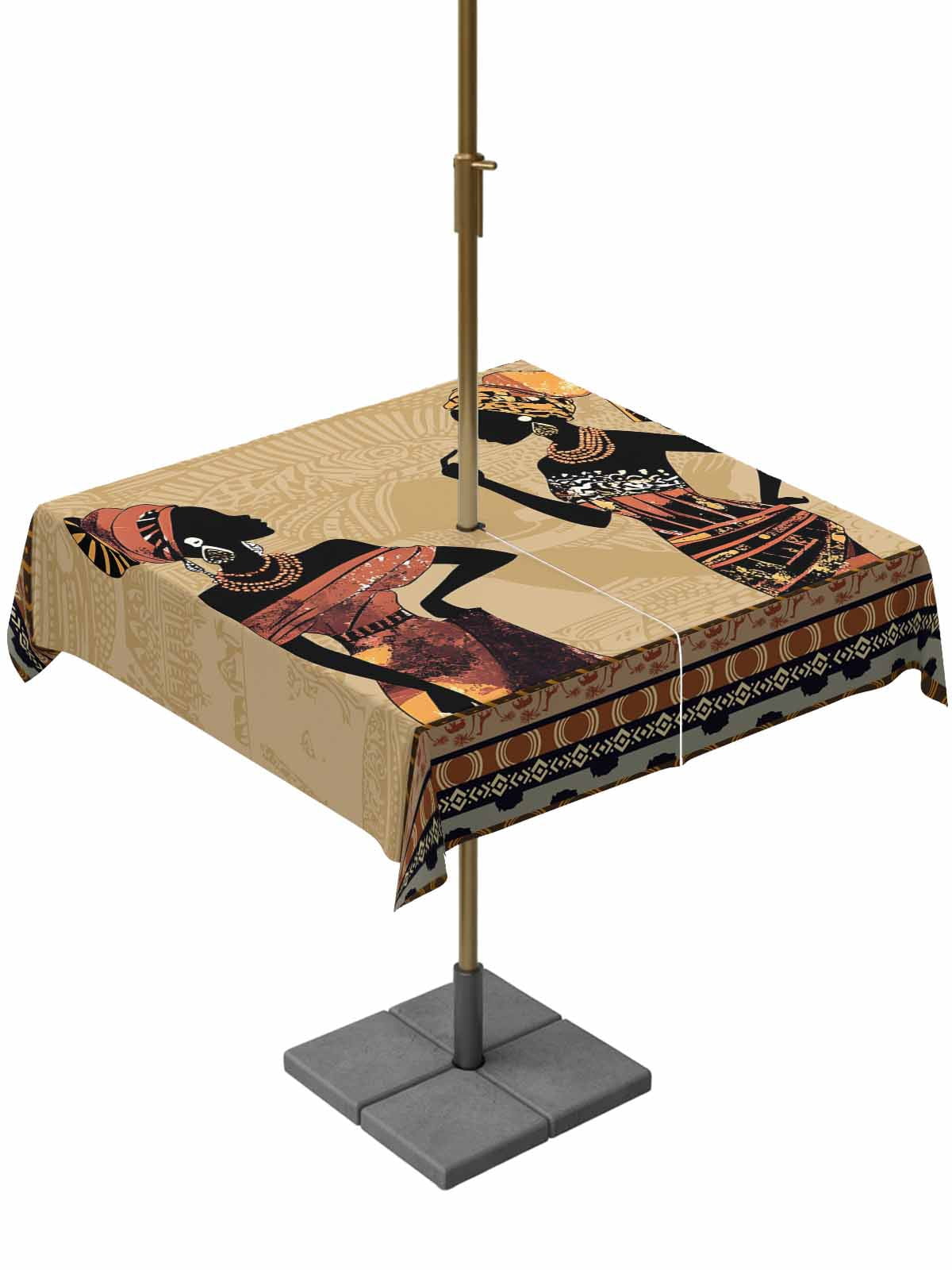 African Women Square Outdoor Tablecloth with Umbrella Hole Silhouette ...