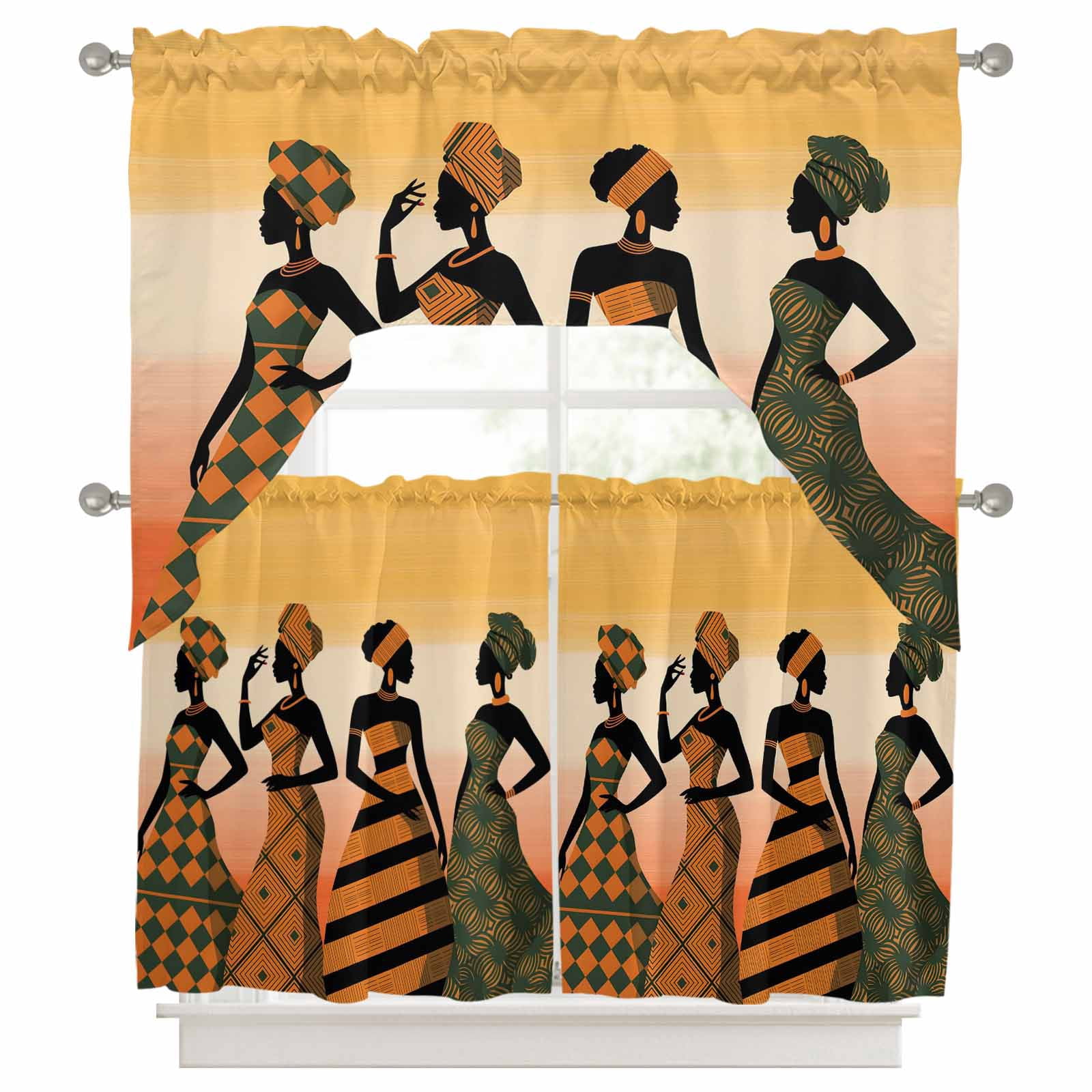 African Women Swag Valance and Tier Set of 3, Black Women Swag Curtains ...