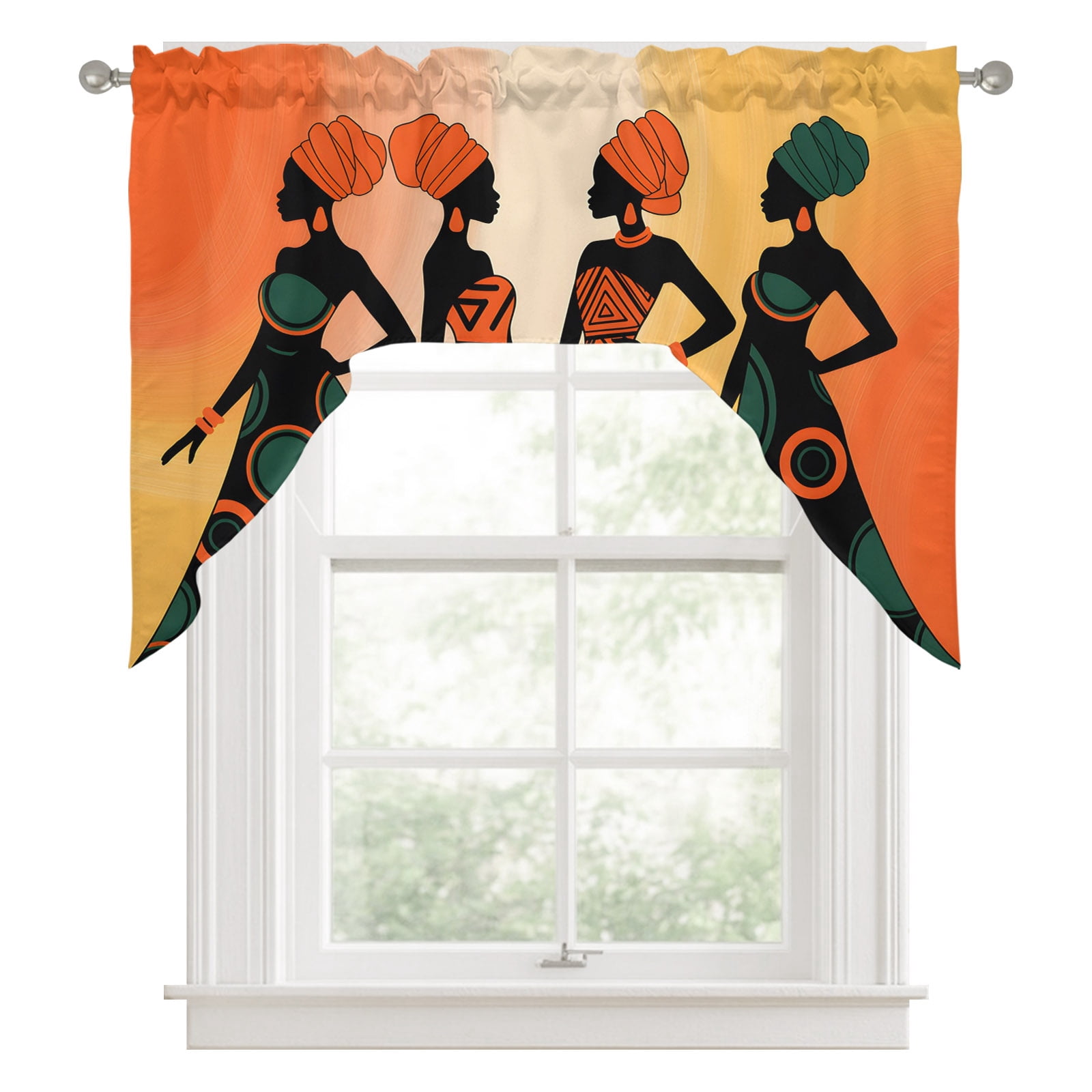 African Women Swag Valance for Windows, Black Women Swag Curtains ...