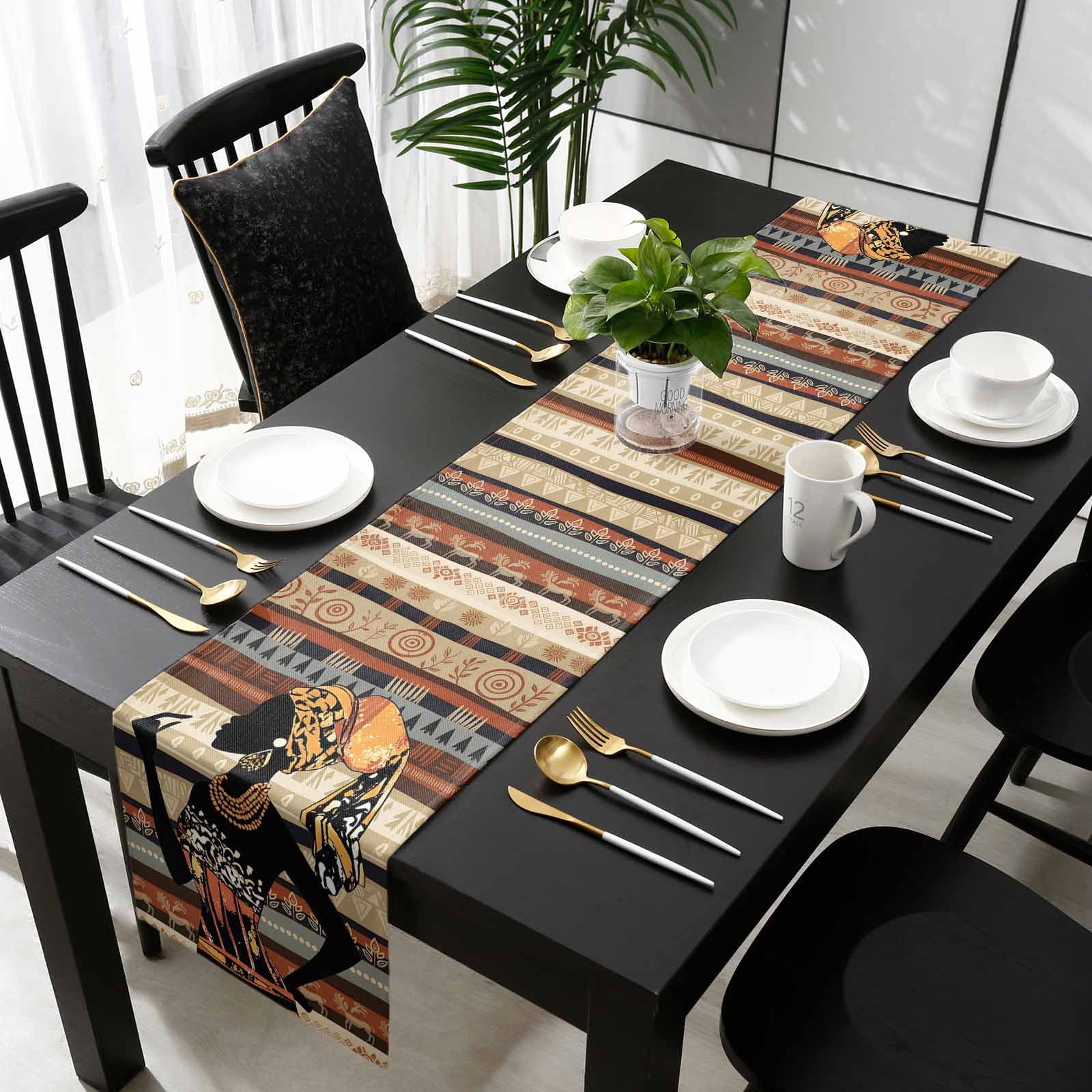 African Women Table Runner 48 Inches Long - Black Boho Tradition Ethnic ...