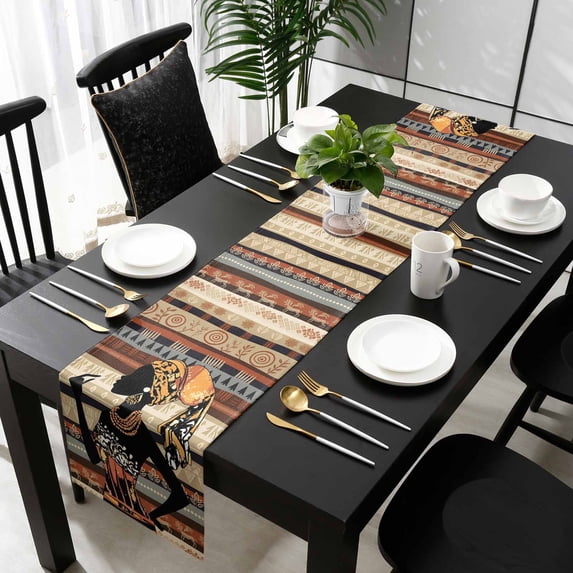African Women Table Runner 48 Inches Long - Black Boho Tradition Ethnic ...