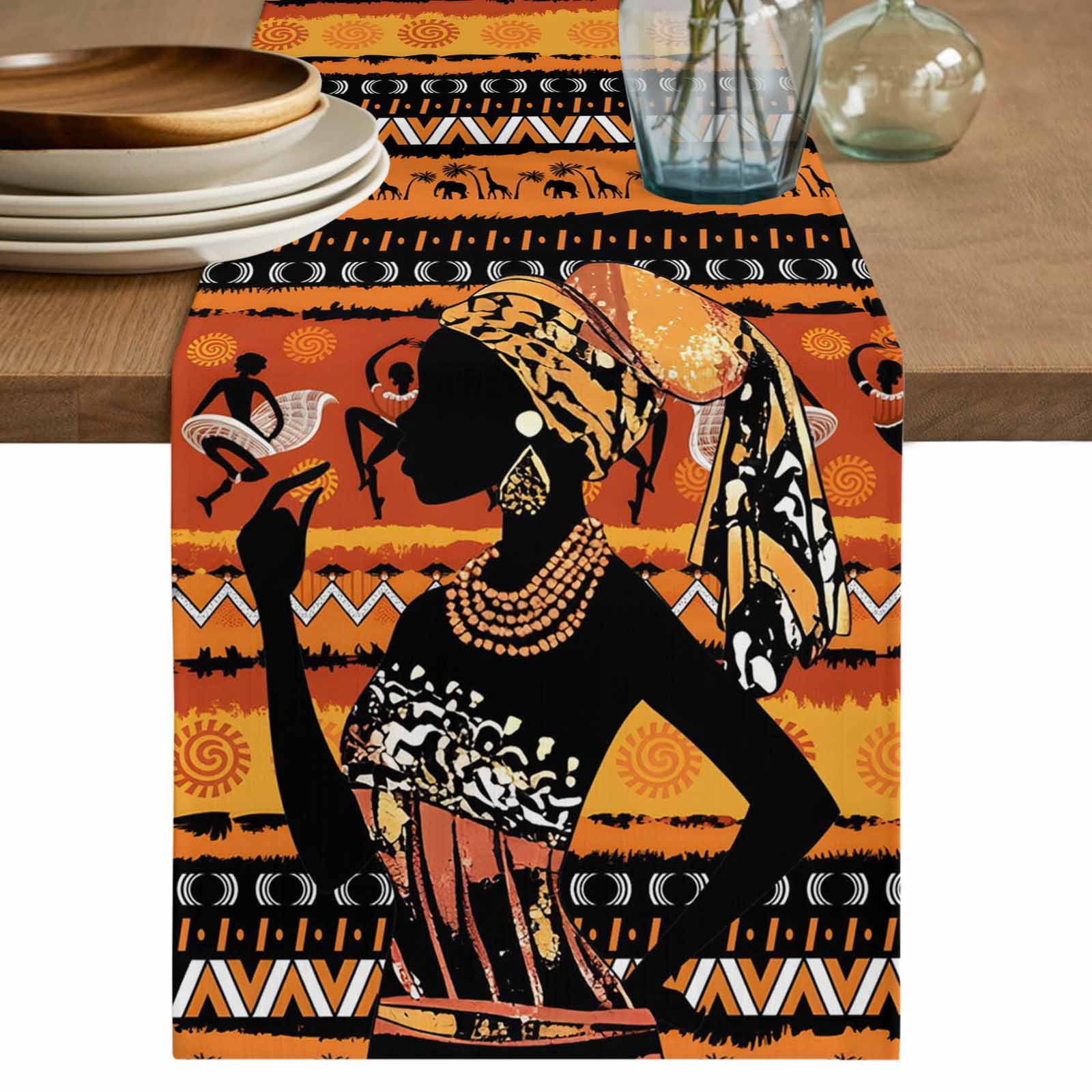 African Women Table Runner, Tribe Ethnic Style Cotton Linen Kitchen ...