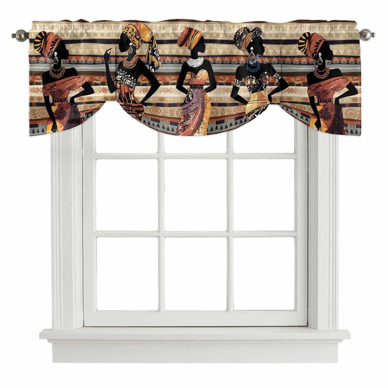 African Women Tie Up Valance Curtains for Windows, Kitchen Curtains ...