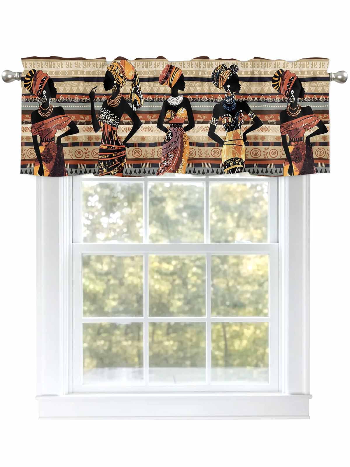 African Women Valances for Windows Ethnic Style Traditional Africa Rod ...
