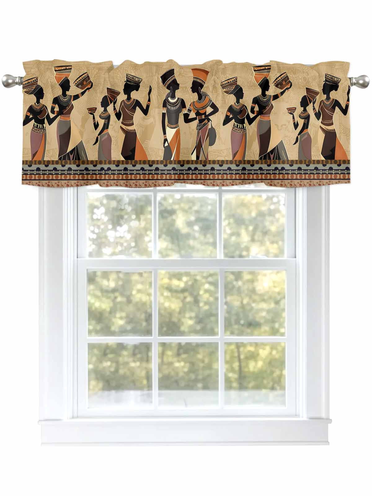 African Women Valances for Windows Ethnic Style Traditional Vintage Rod ...