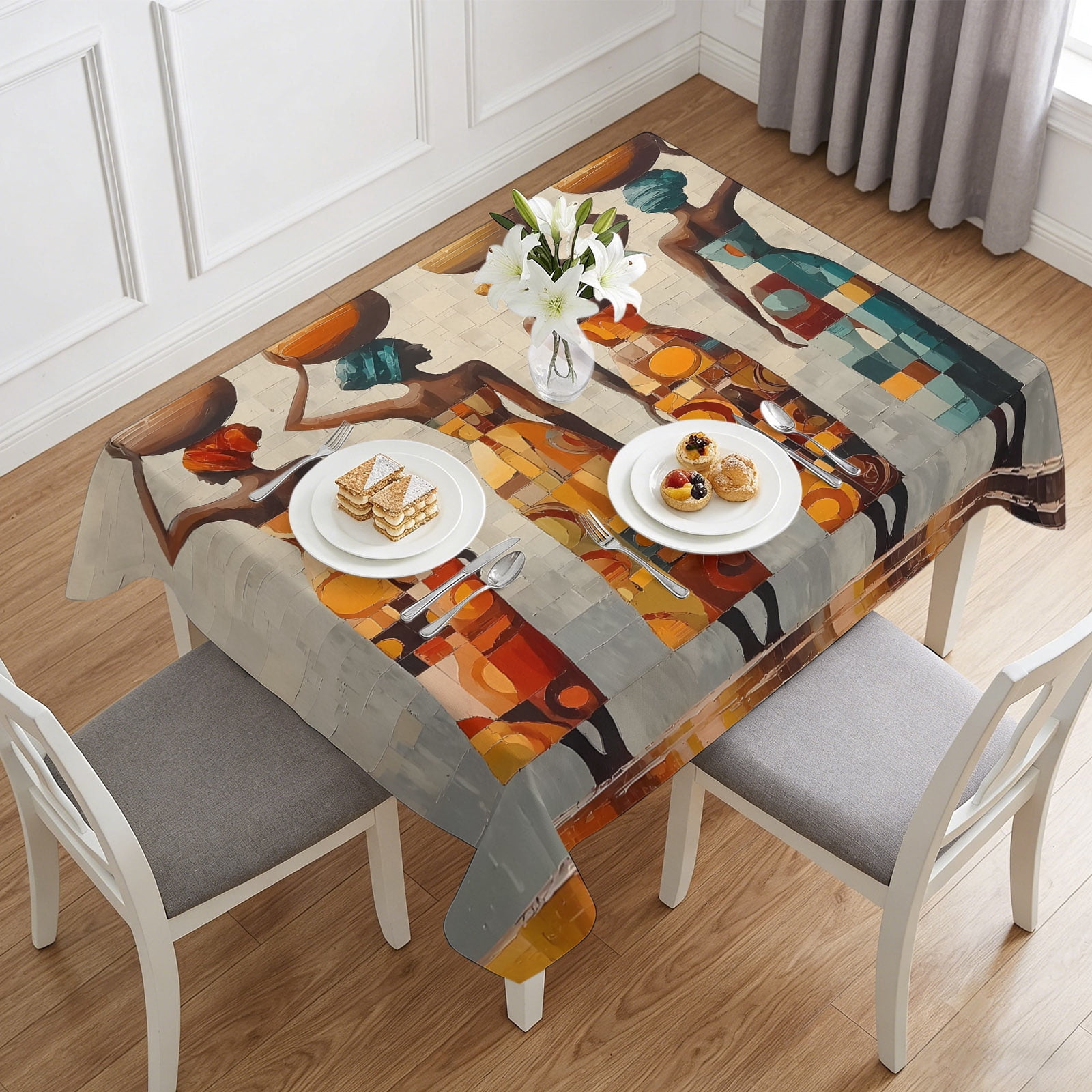 African Women's Abstract Geometric Table Cloth 60x84in, Waterproof ...