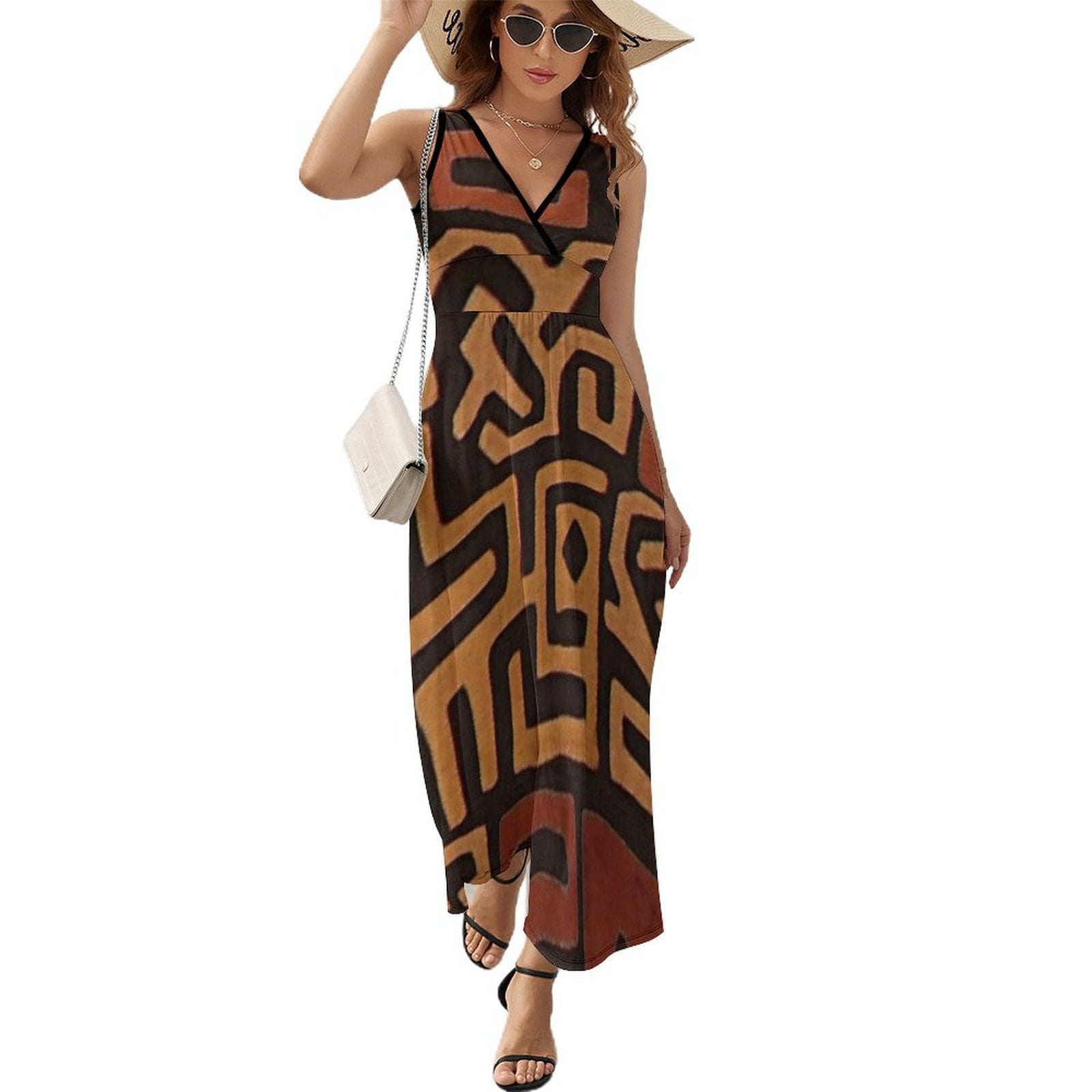 African mudcloth pattern Sleeveless Dress women's evening dresses 2024 elegant guest wedding ...