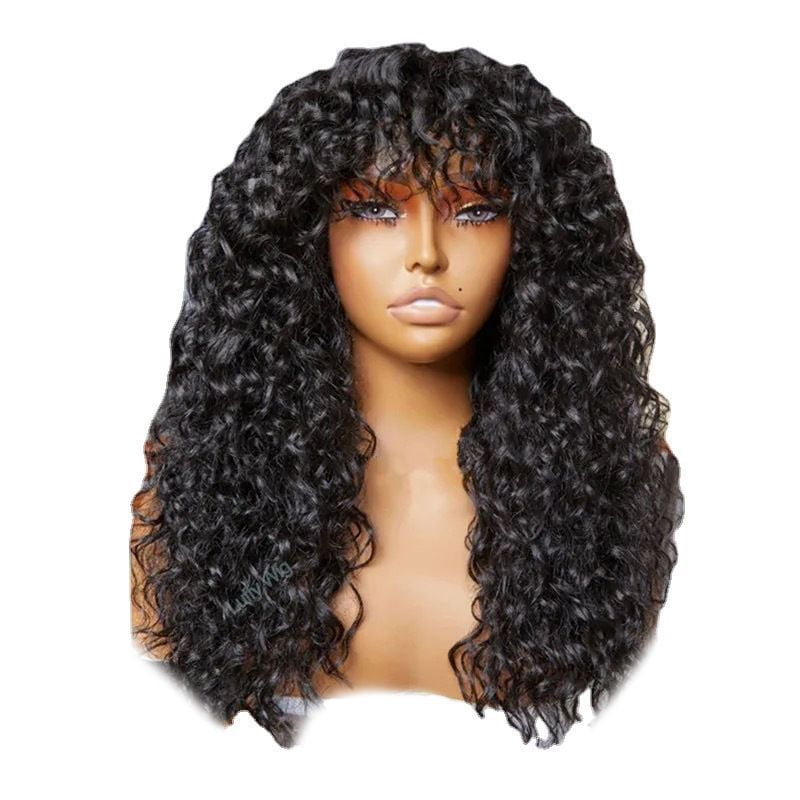 African small curly hair high temperature wire wig with bangs and long ...