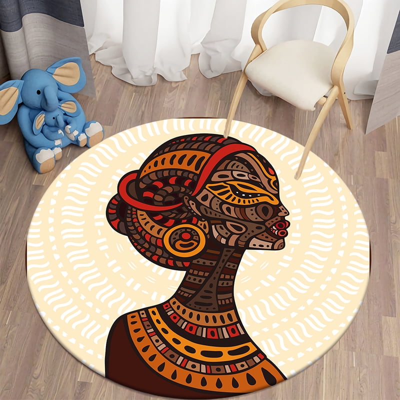 African themed female printed pattern circular carpet for home living ...