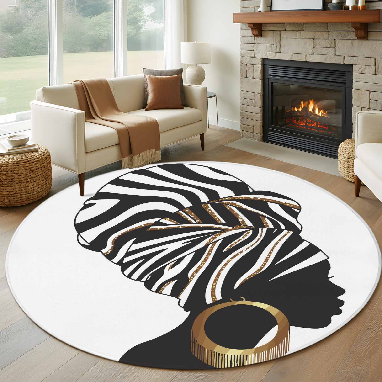 Africans Round Area Rug 8Ft Washable Large Circle Rugs for Living Room ...