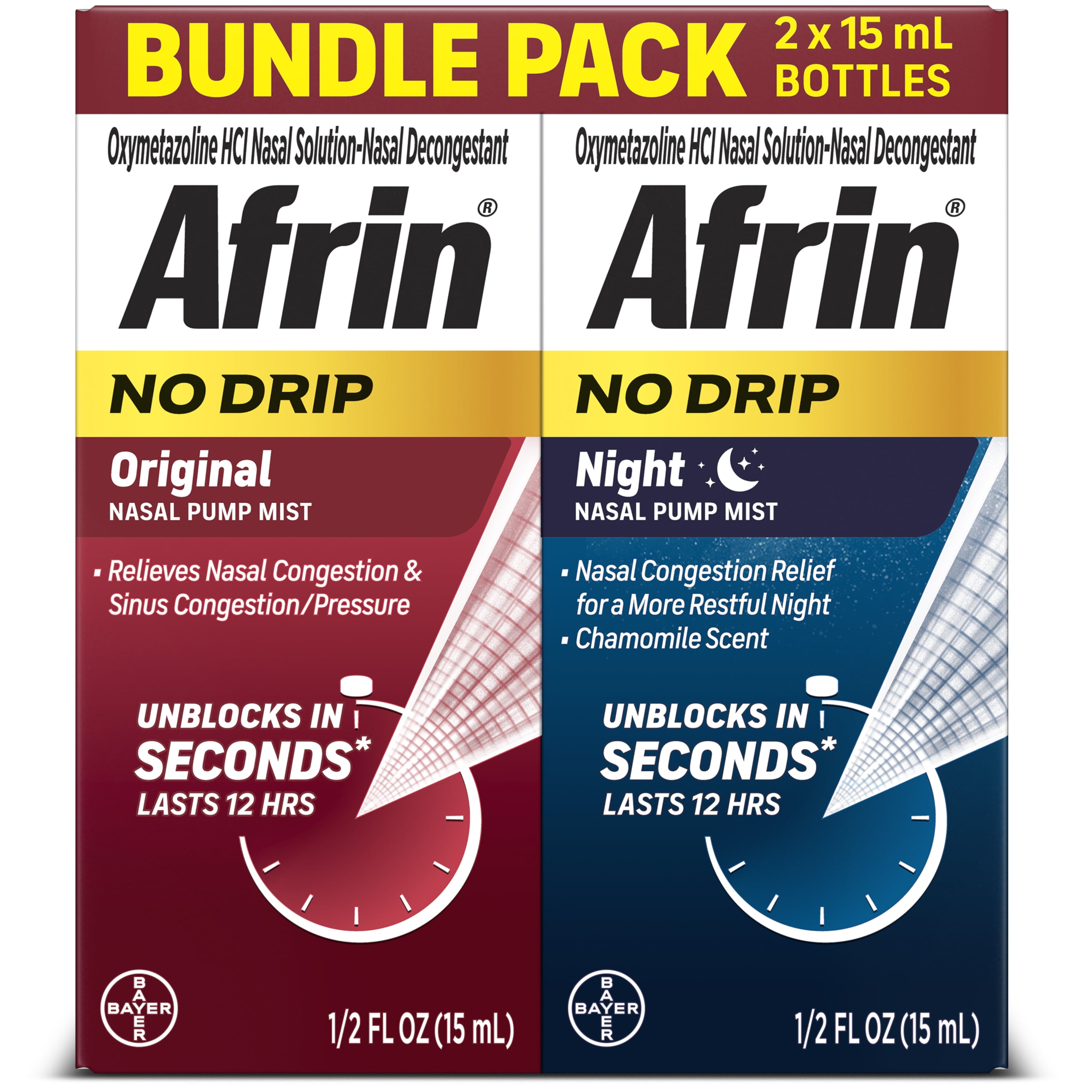 Afrin No Drip Original and Night 12hr No Drip Pump Mist 2 15ml Bottle Bundle Pack - Walmart.com