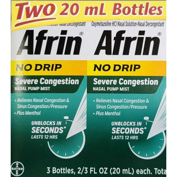 Afrin No Drip Severe Congestion Pump Mist Nasal Spray 20 ml - 2 Pack ...