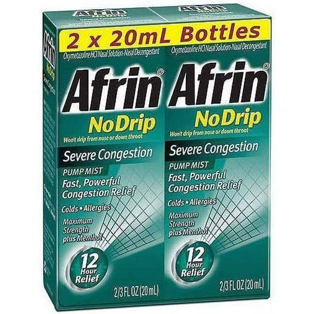 Afrin No Drip Severe Congestion Pump Mist Nasal Spray 20 ml - 2 Pack ...