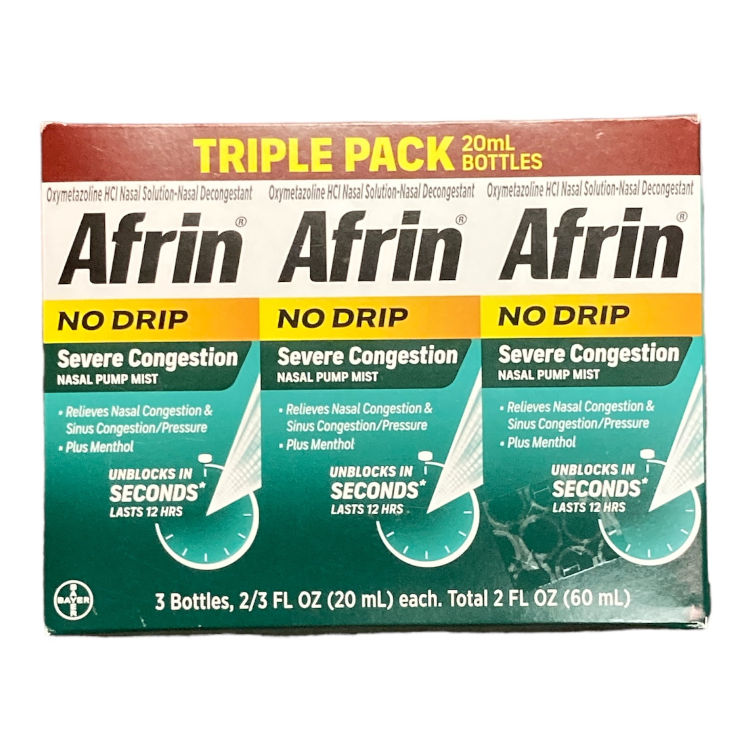 Afrin No Drip Severe Congestion Pump Mist Nasal Spray 20 ml - 3 Pack ...