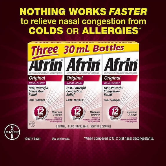 Afrin Original Maximum Strength 12-Hour Sinus Nose Decongestant Spray ...