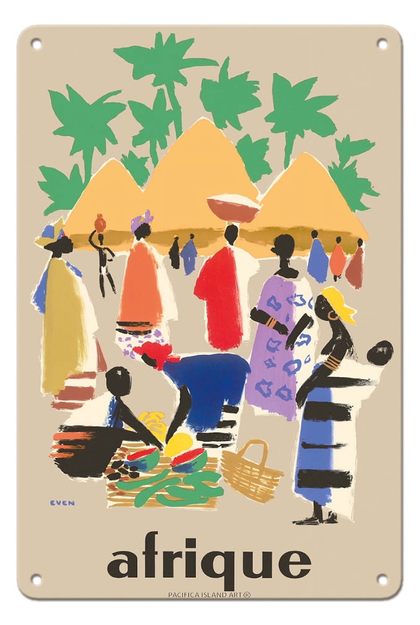 Afrique (Africa) - African Village - Vintage Airline Travel Poster by ...