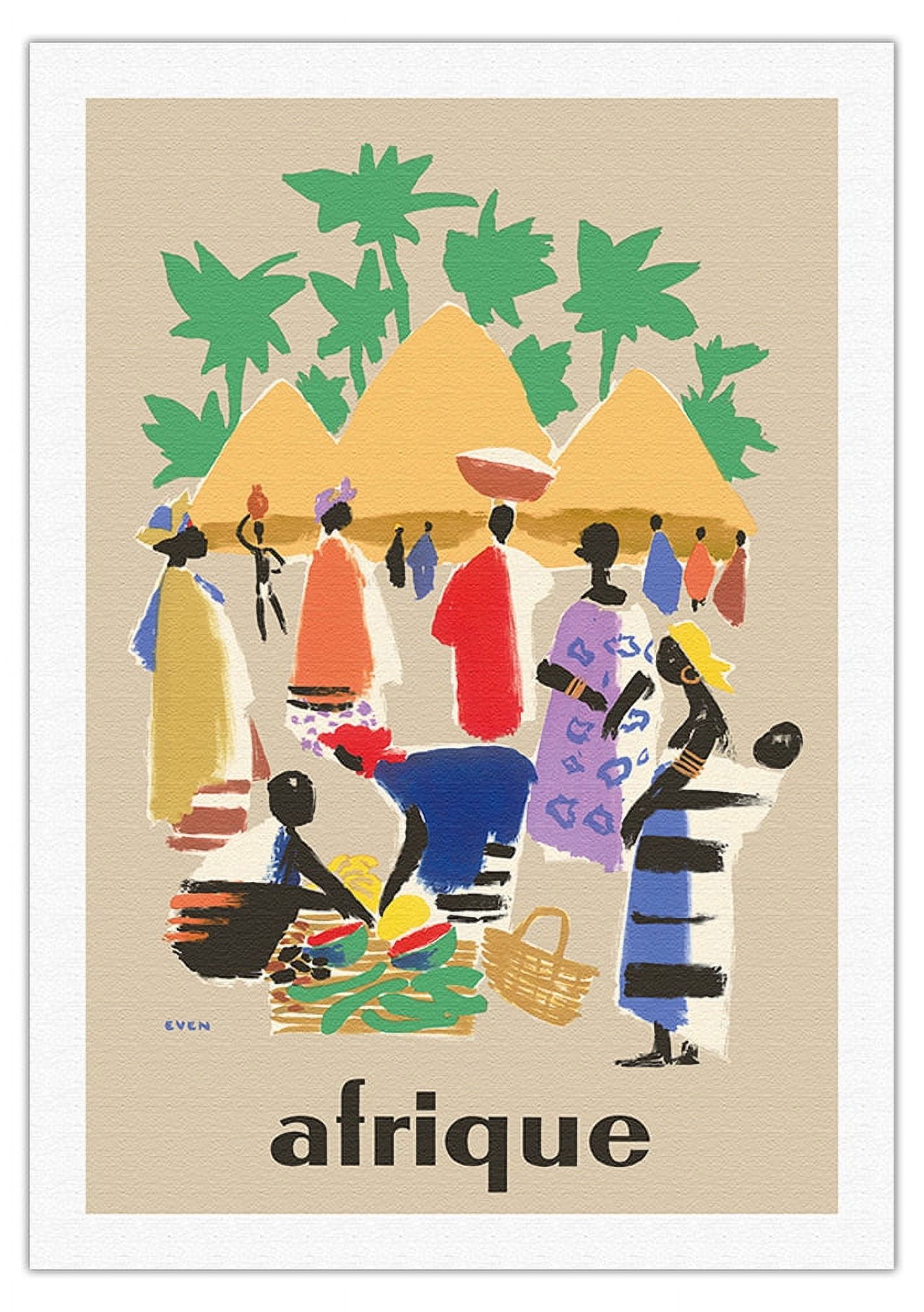 Afrique (Africa) - African Village - Vintage Airline Travel Poster by ...