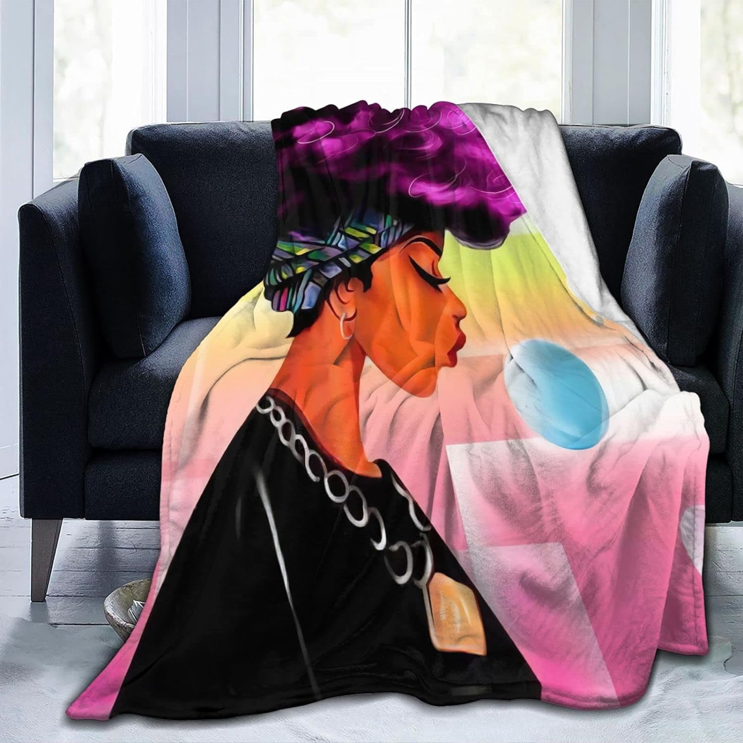 Afro American Black Girl Fleece Throw Blanket Ultra Soft Cozy African ...