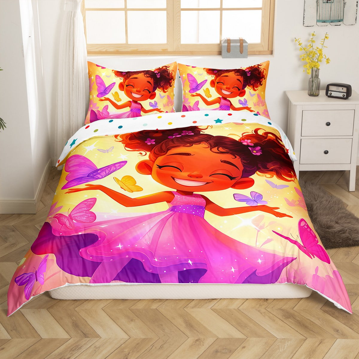Afro-American Girl King Bedding Sets for Little Girl,Afro Kid Princess ...