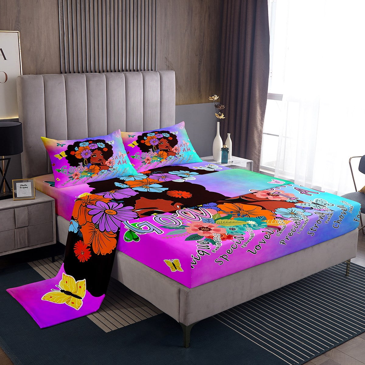 Afro-American Girl King Sheet Set for Little Girl,Afro Kid Princess ...