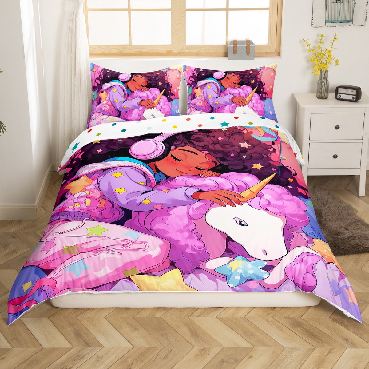 Afro-American Girl Queen Bedding Sets for Little Girl,Afro Kid Princess ...